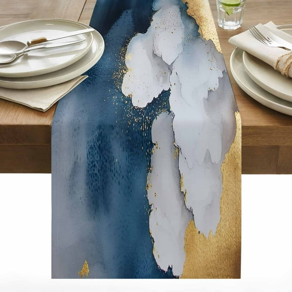 Abstract Art Table Runner 13x60 inch Simple Blue Go拉多 Collage Art Color ...