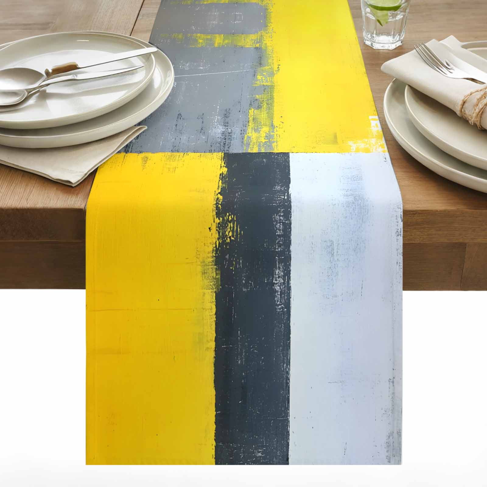 Abstract Art Table Runner 13x60 inch Watercolor Yellow Gary Block ...