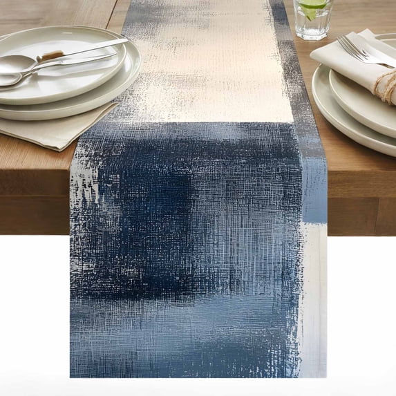 Abstract Art Table Runner 13x72 inch Blue Gary Collage Color Block Oil ...