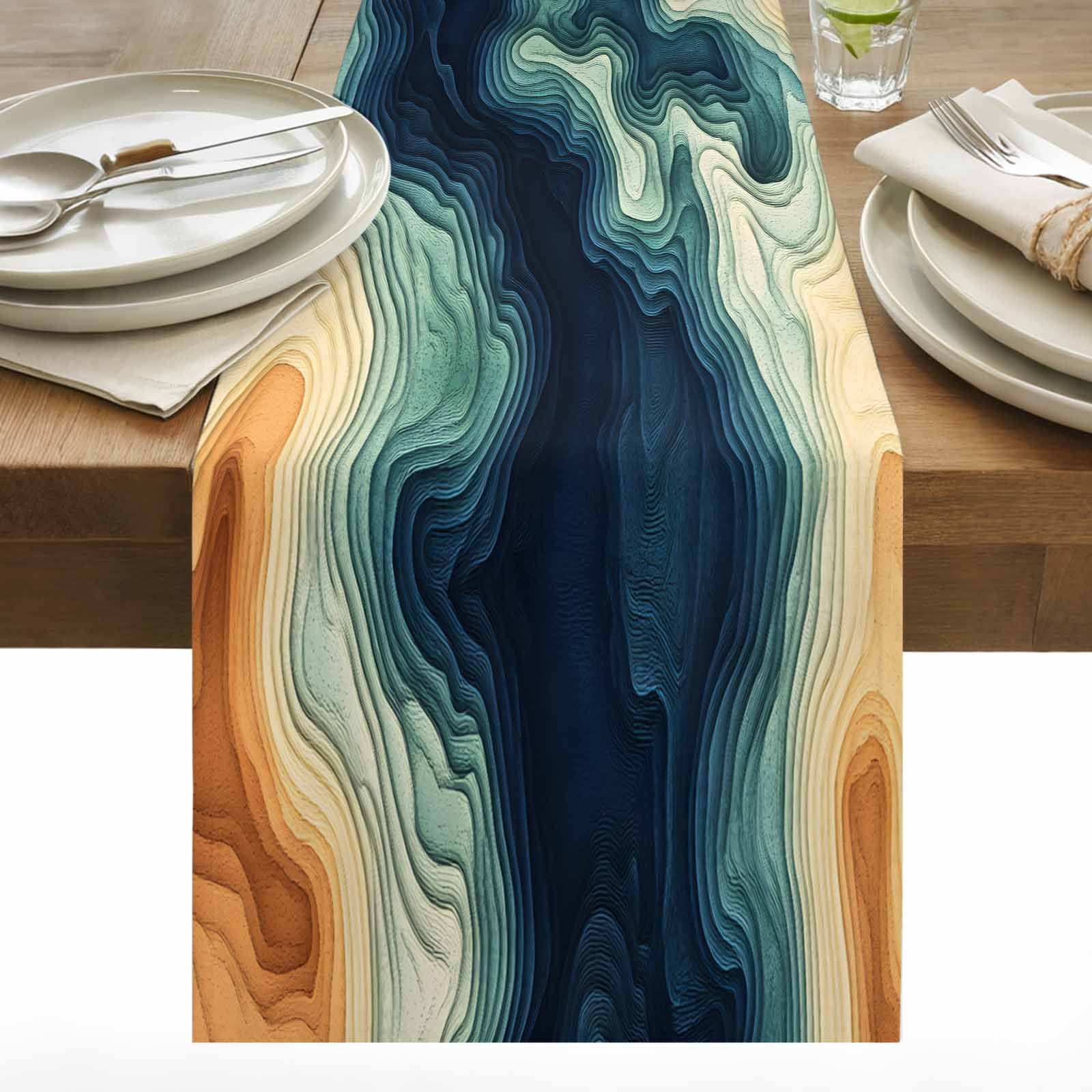 Abstract Art Table Runner 13x90 inch Blue Green Orange Texture ...