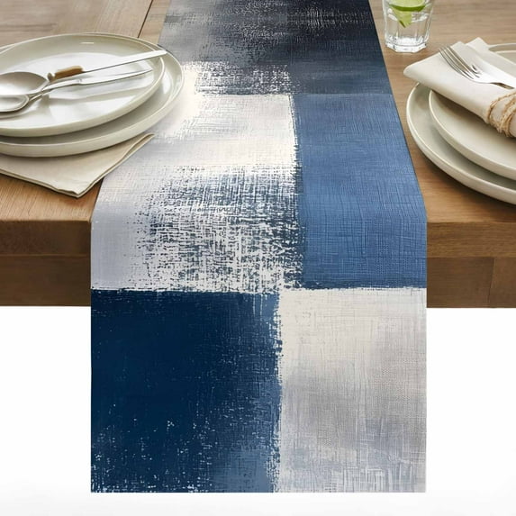 Abstract Art Table Runner 13x90 inch Color Block Blue Gary Collage Oil ...