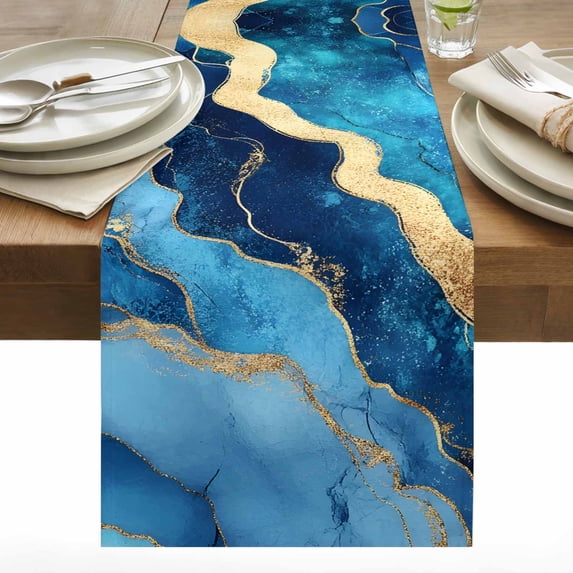 Abstract Art Table Runner 13x90 inch Water Ripple Blue Gradient ...
