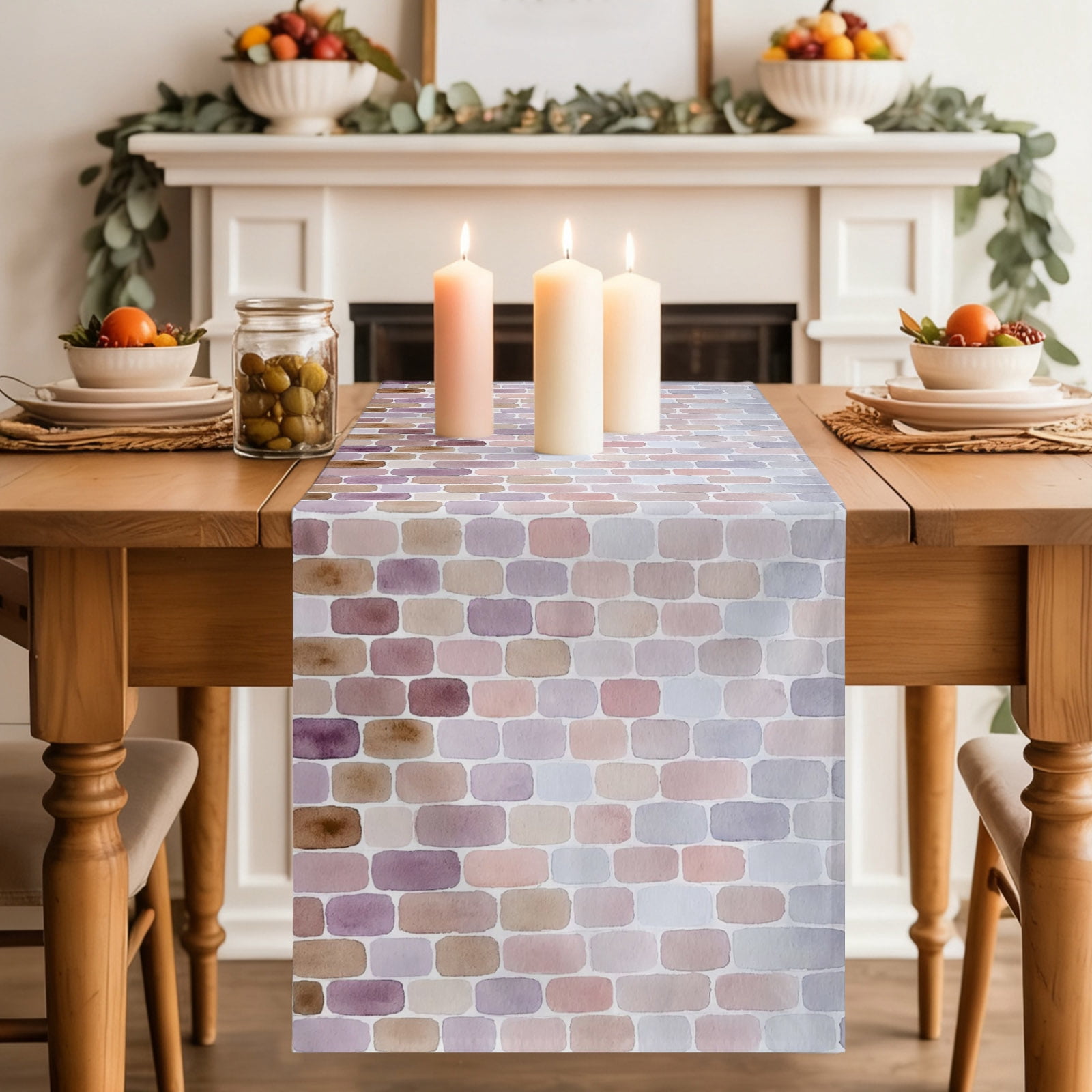 Abstract Art Table Runner 14x72 Inch Pink Purple Watercolor Gradient ...