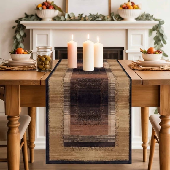 Abstract Art Table Runner, Brown and Black Mottled Texture Geometric ...