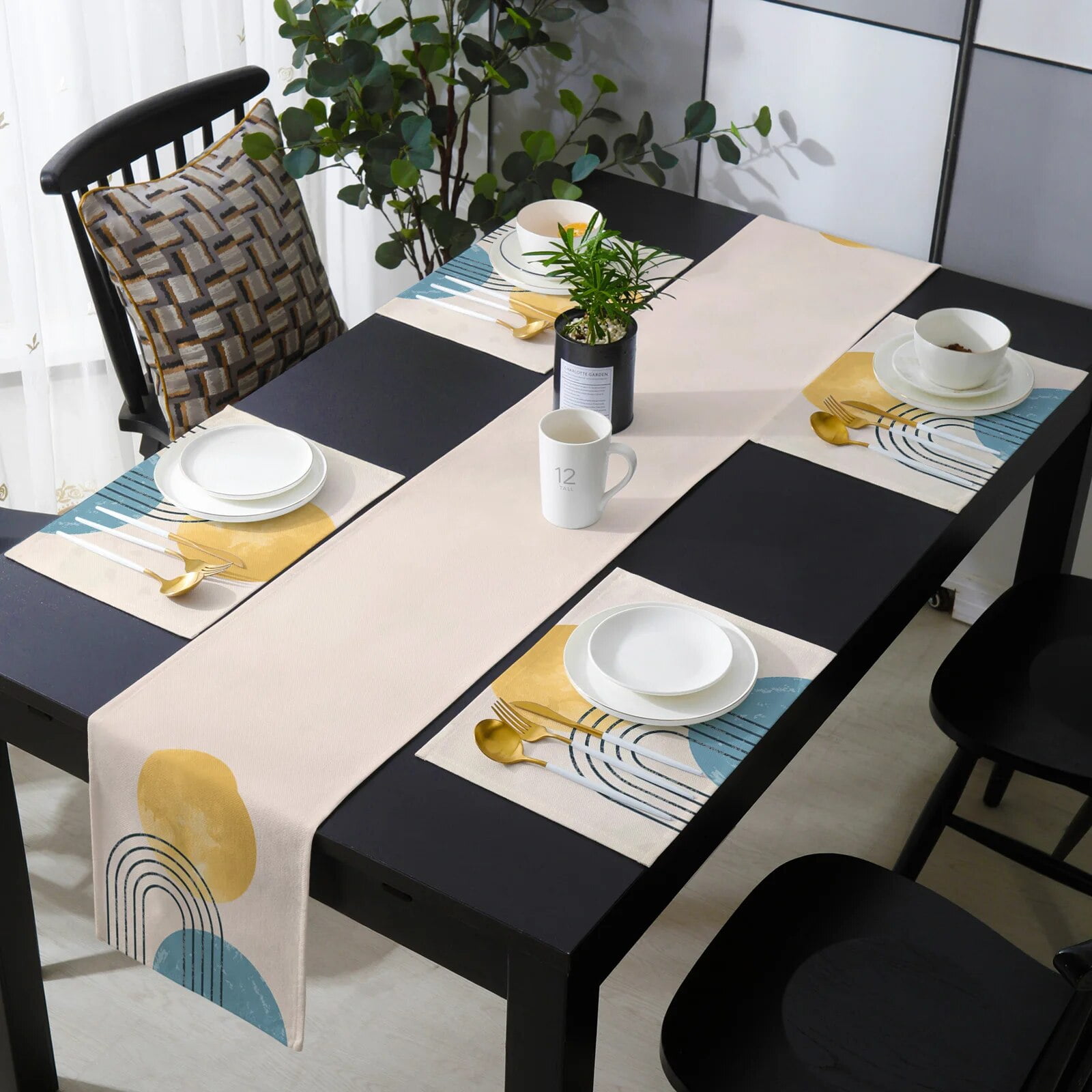 Abstract Art Table Runner Luxury Set Wedding Banquet Decoration Coffee ...