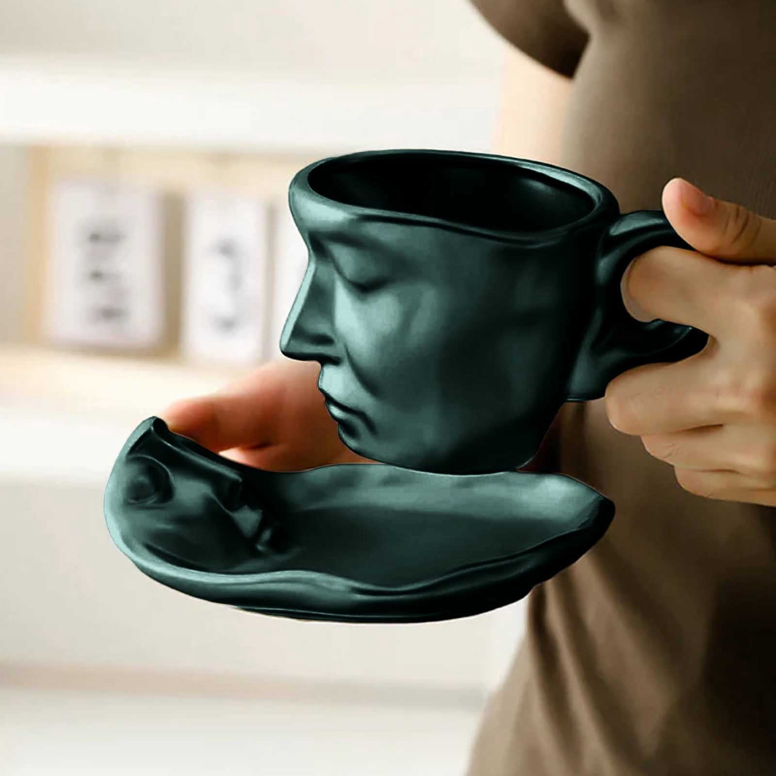 Abstract Art Teacup Kissing Lover Stereo Face Sculpture Coffee Cup ...