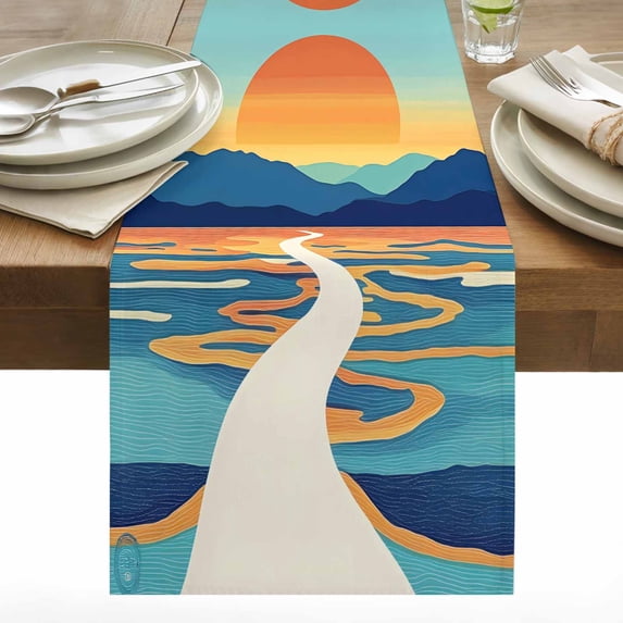 Abstract Art Texture Art Sun Table Runner 13x36 inch Cotton Linen ...