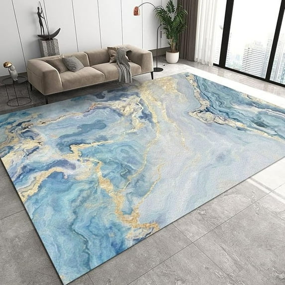 Abstract Art Texture Marble Area Rug, Blue Halo Oil Painting Home Decor ...