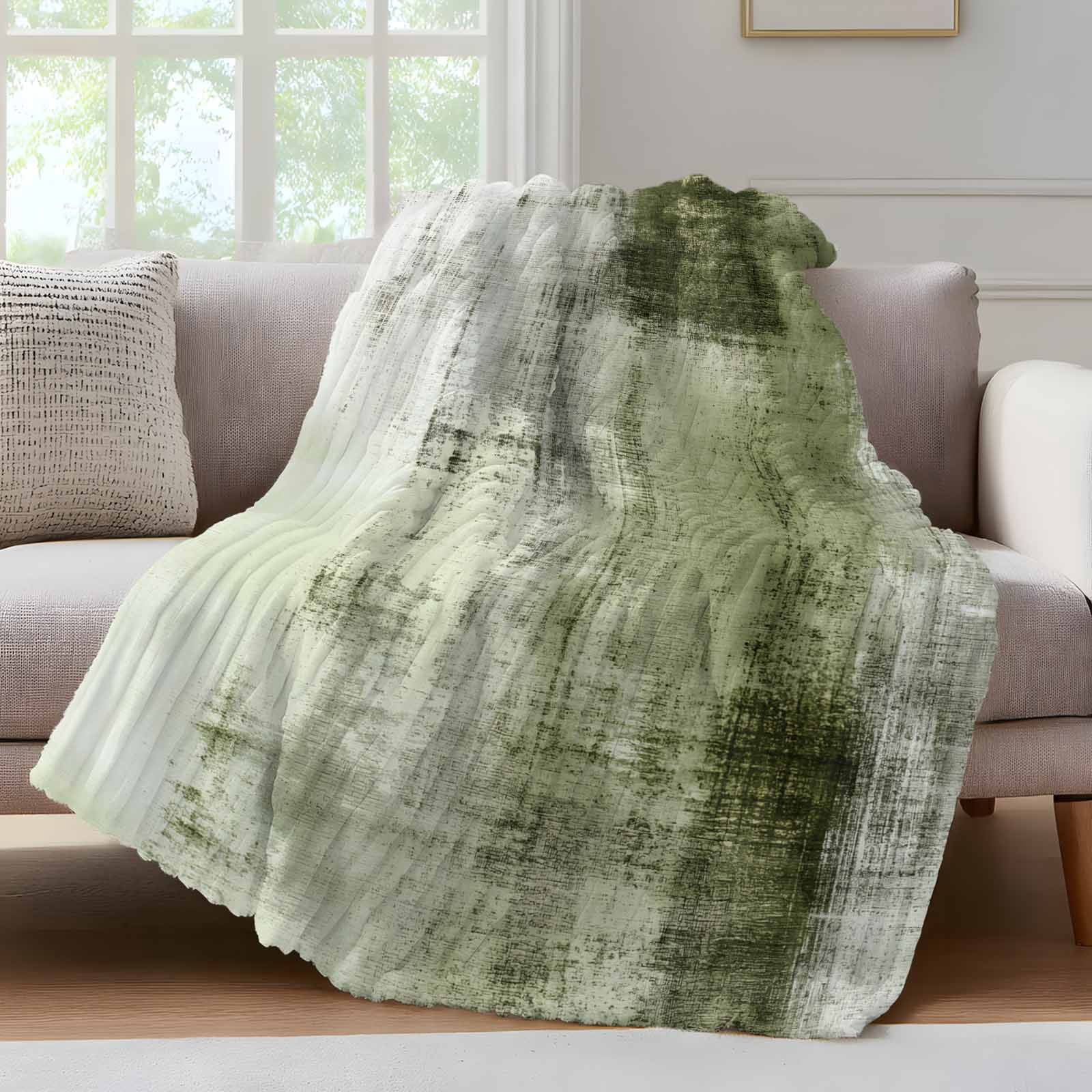 Abstract Art Throw Blanket for Couch Vintage Green Collage Oil Painting ...