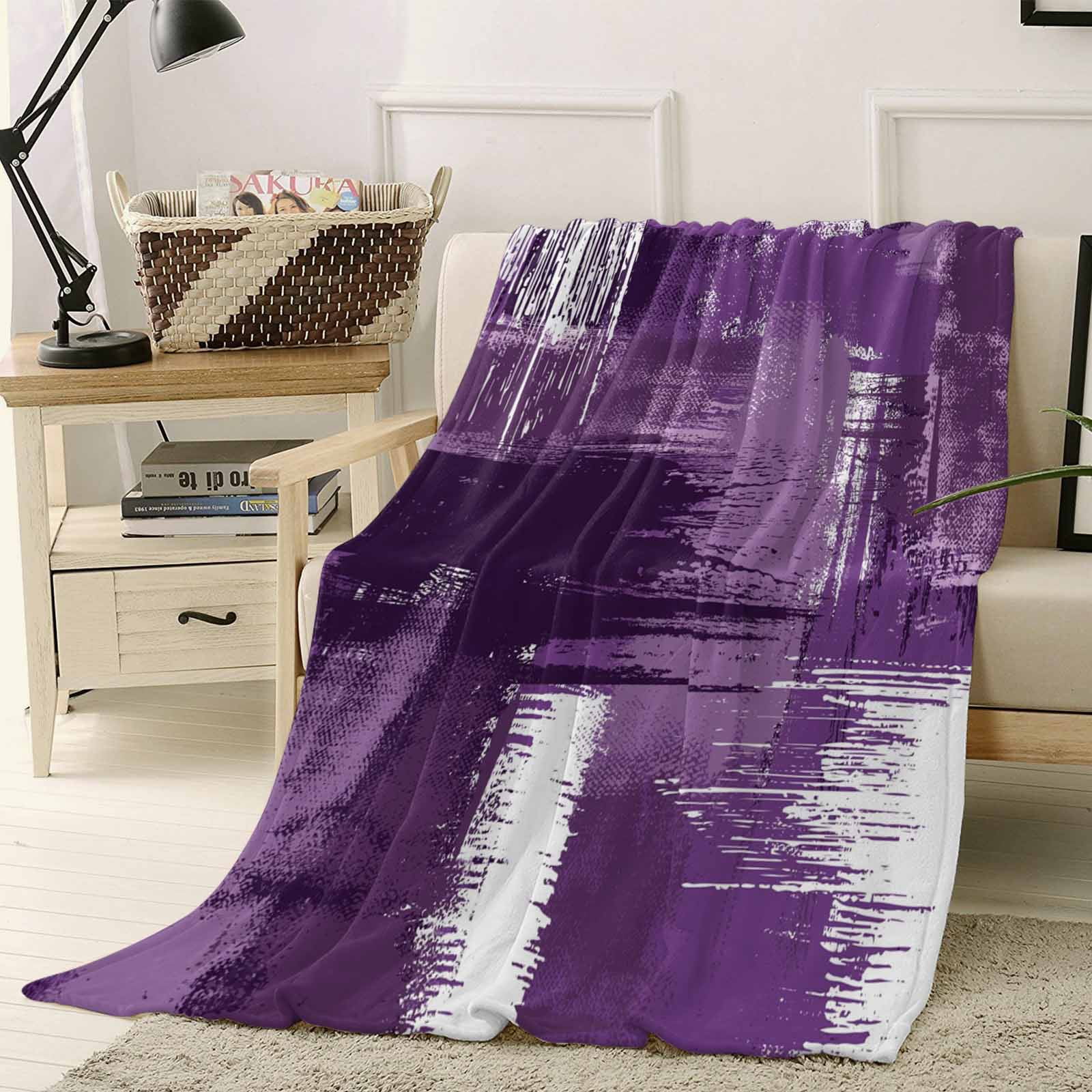 Abstract Art Throw Flannel Blanket 50x60In Purple White Mottled Color ...