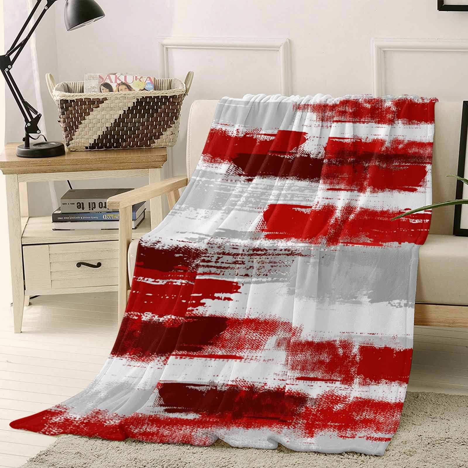 Abstract Art Throw Flannel Blanket 50x80In Red Gray Mottled Color Block ...