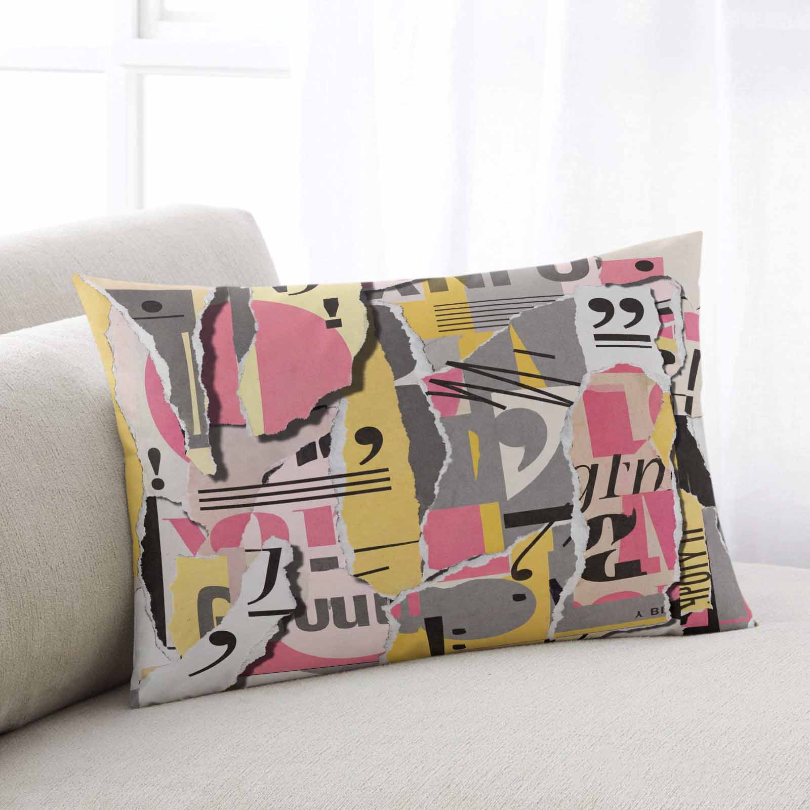 Abstract Art Throw Pillow Covers, Pink Yellow Collage Art Torn Paper ...