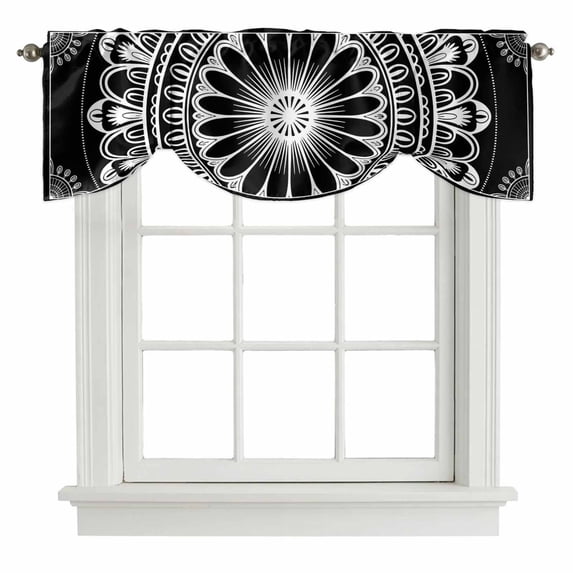 Abstract Art Tie Up Valance Curtains Black Ethnic Simple Line Theme ...