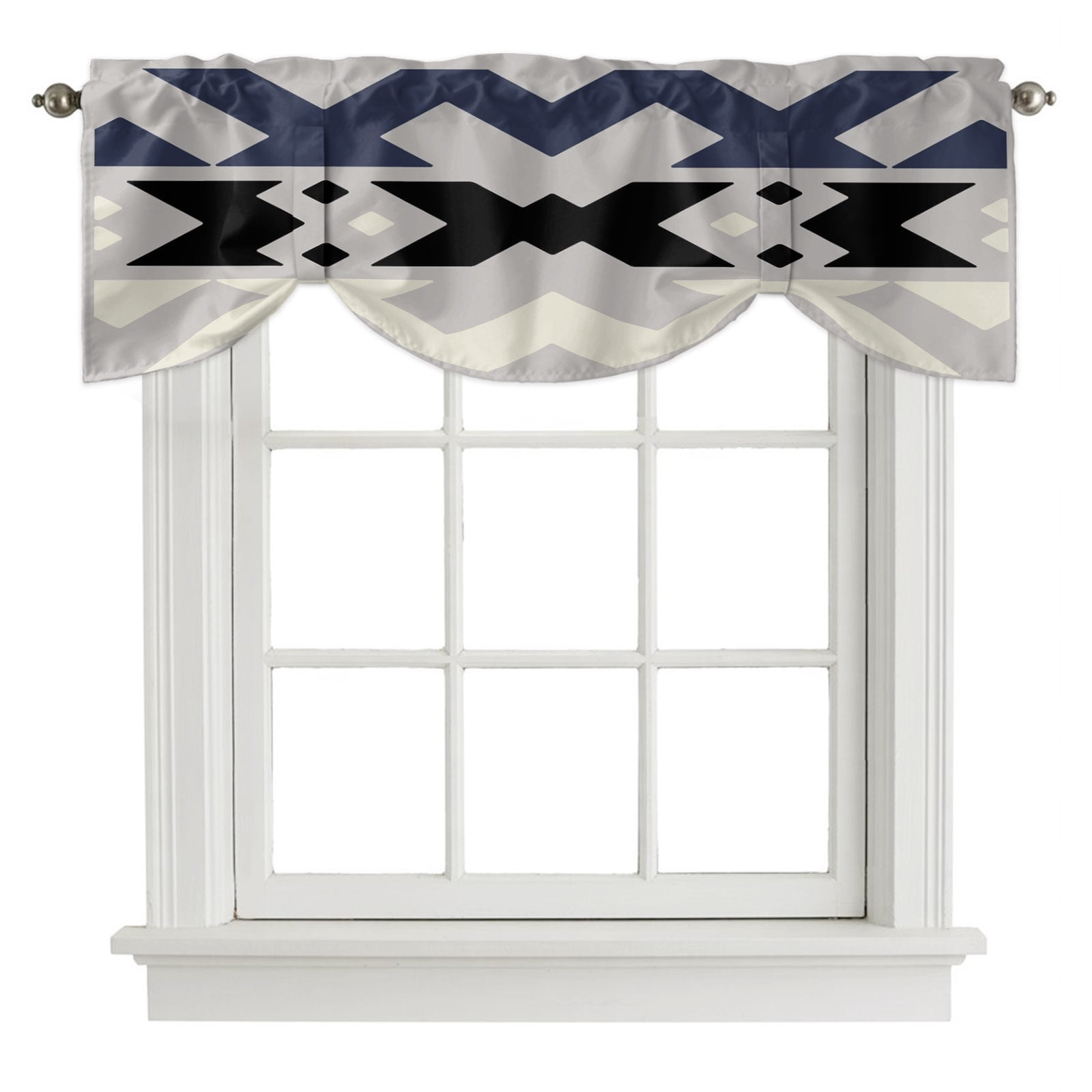 Abstract Art Tie Up Valance Curtains Blue Black Beige Line Simple Gray ...