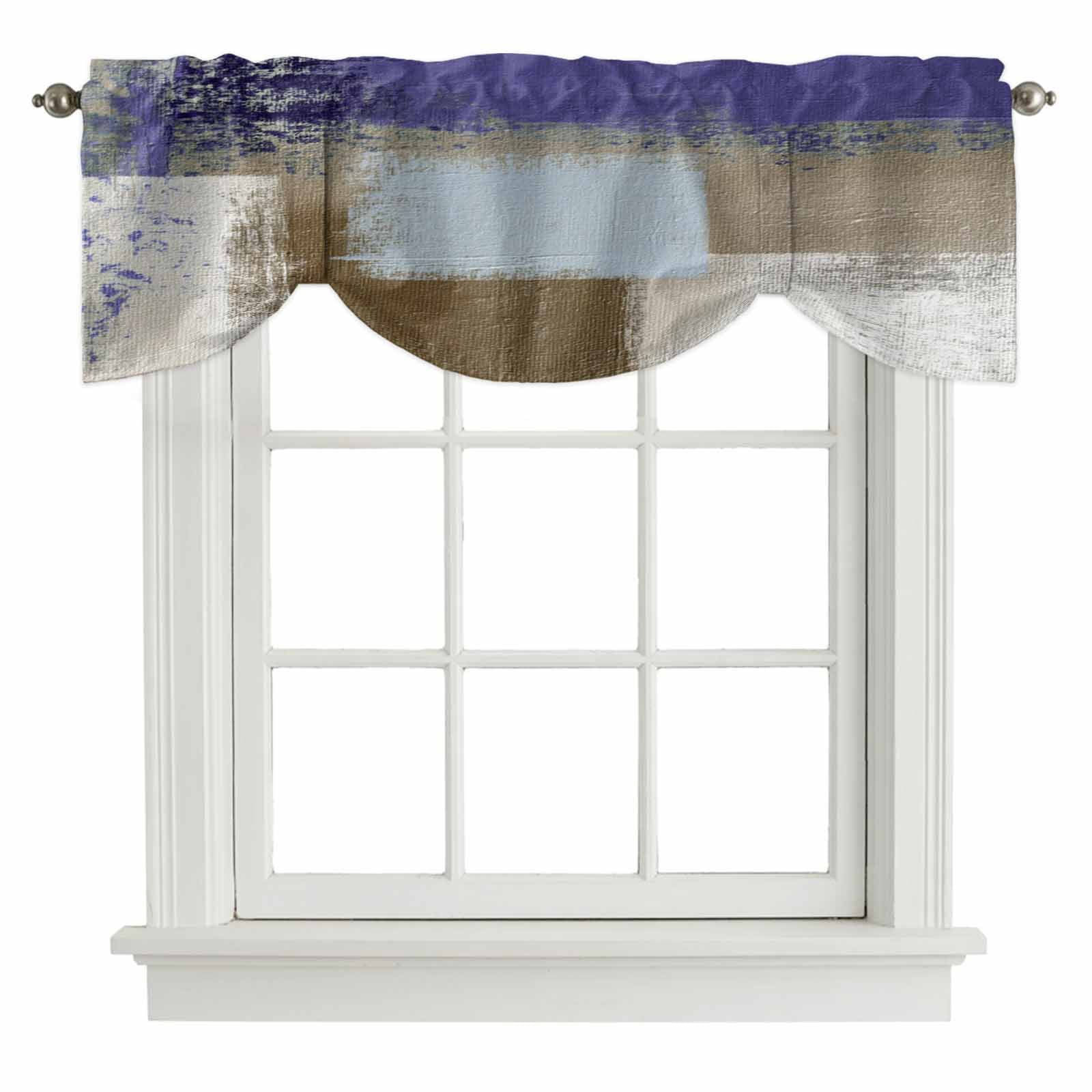 Abstract Art Tie Up Valance Curtains Blue Brown Vintage Mottled Oil ...