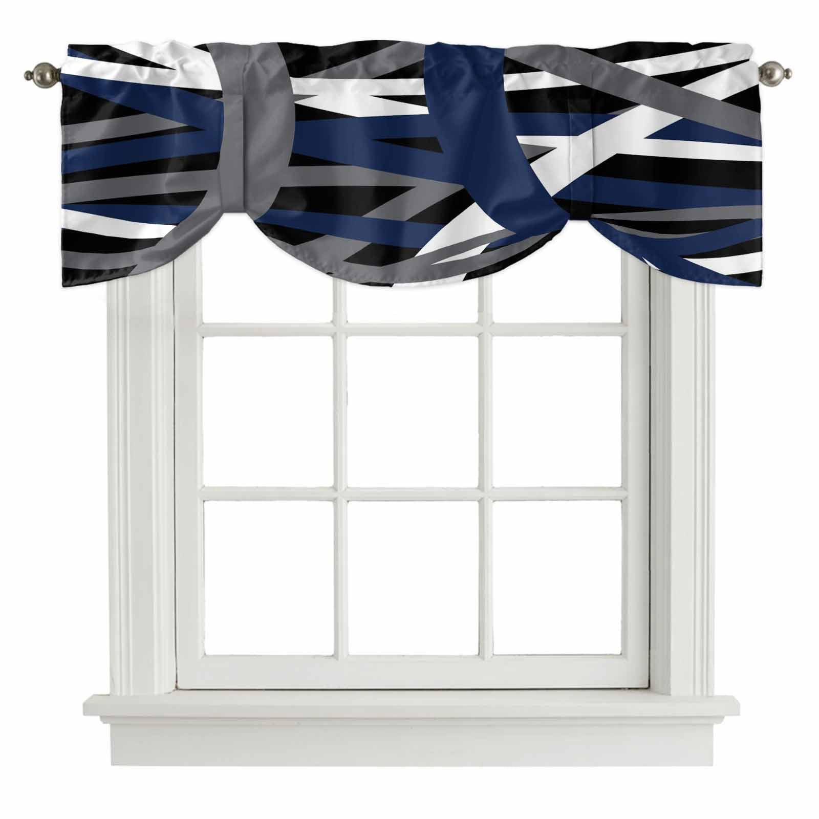 Abstract Art Tie Up Valance Curtains Blue White Black Gray Line Modern ...