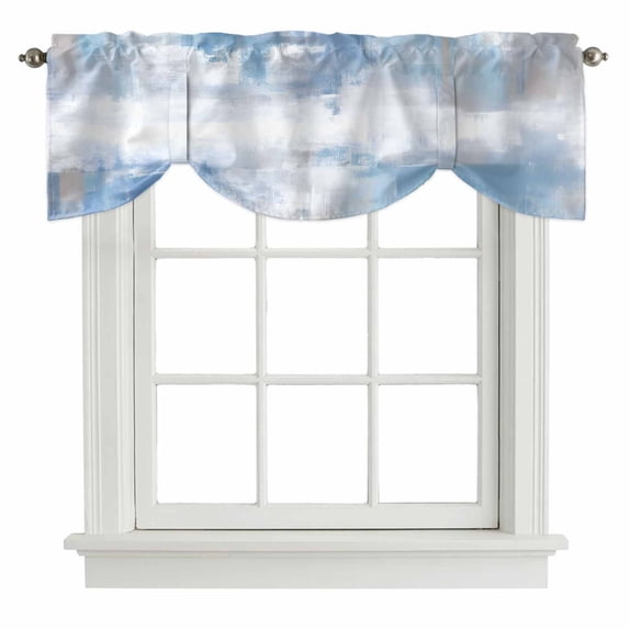 Abstract Art Tie Up Valance Curtains Blue White Brown Color Block ...
