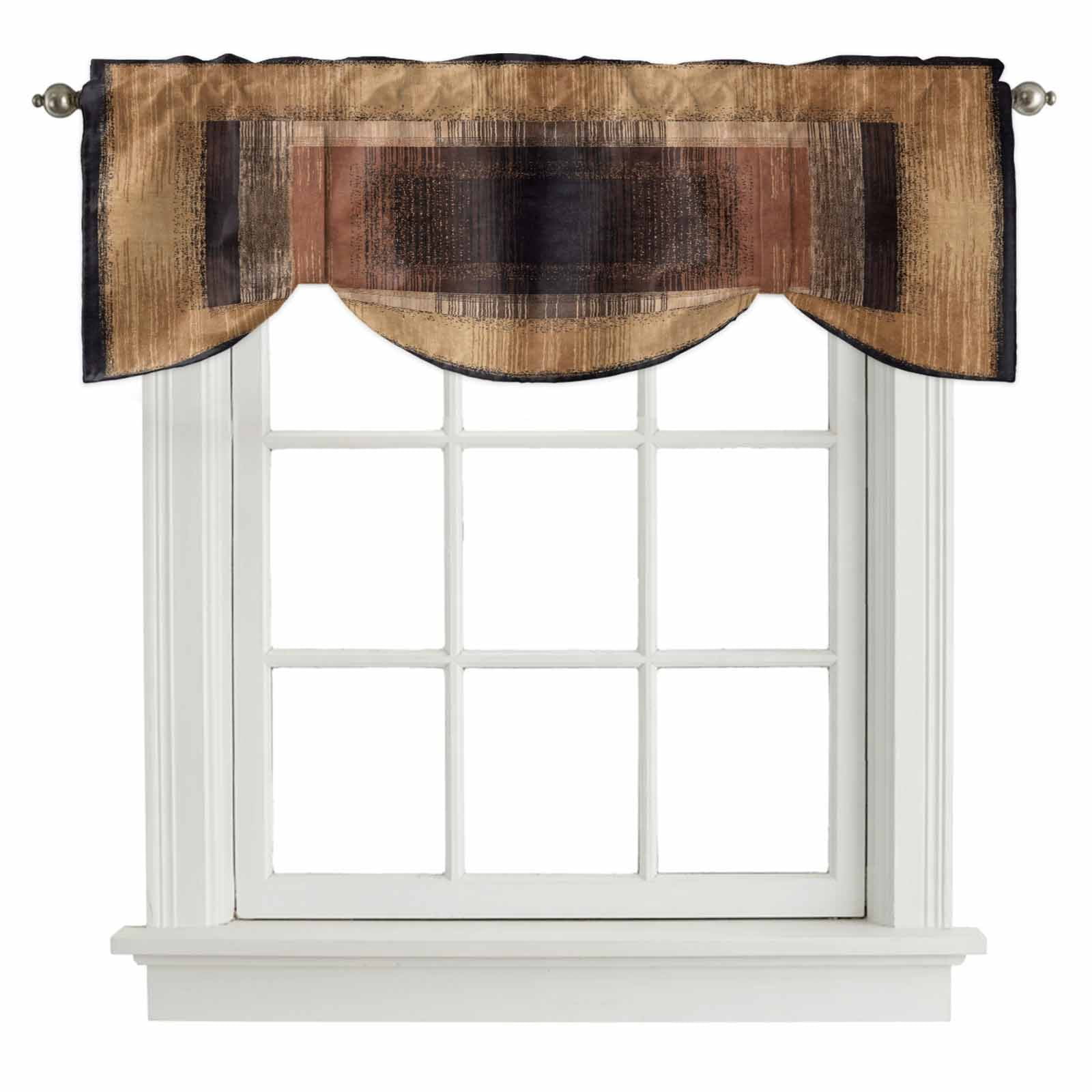 Abstract Art Tie Up Valance Curtains Brown and Black Mottled Texture ...