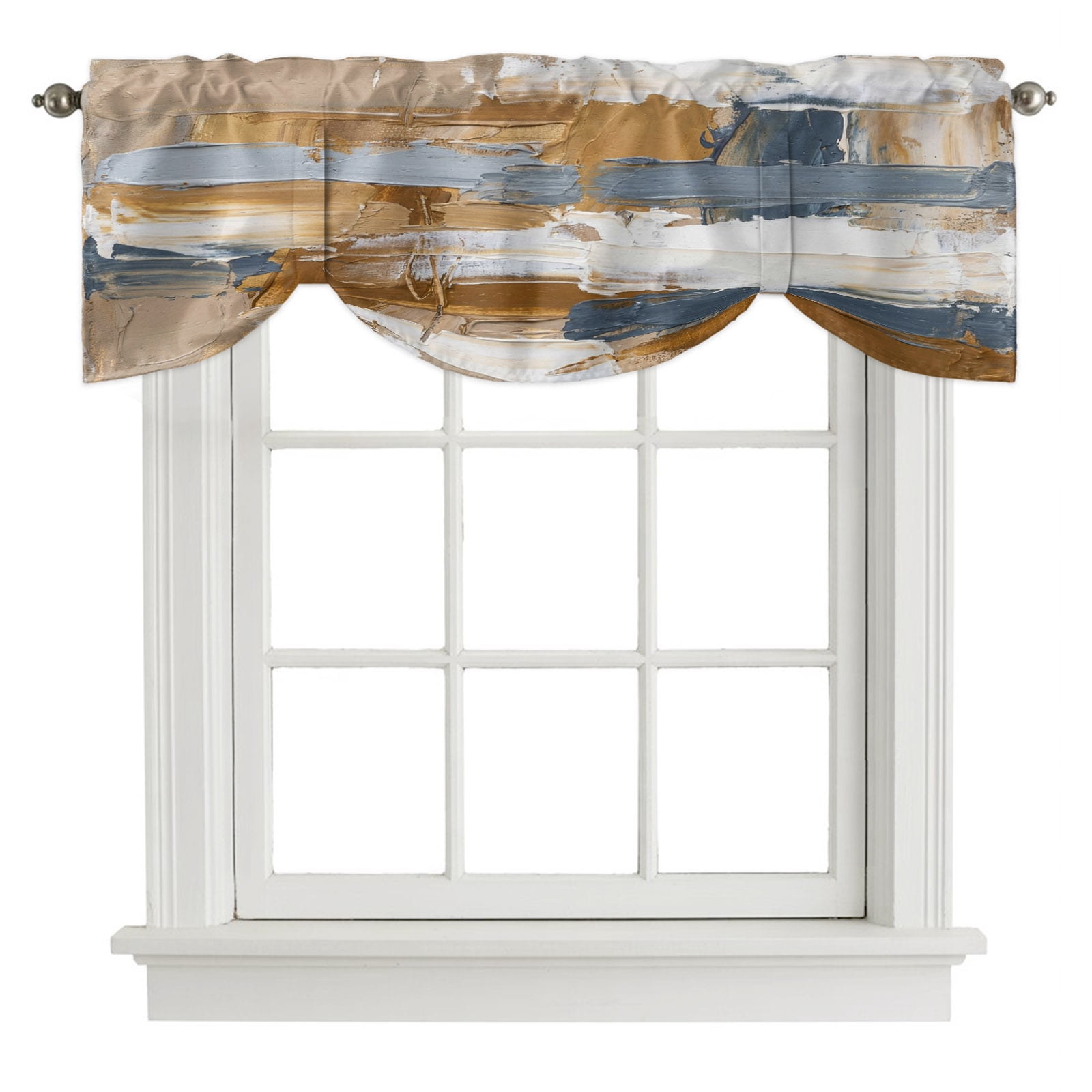 Abstract Art Tie Up Valance Curtains Brown Grey Graffiti Paint Retro ...