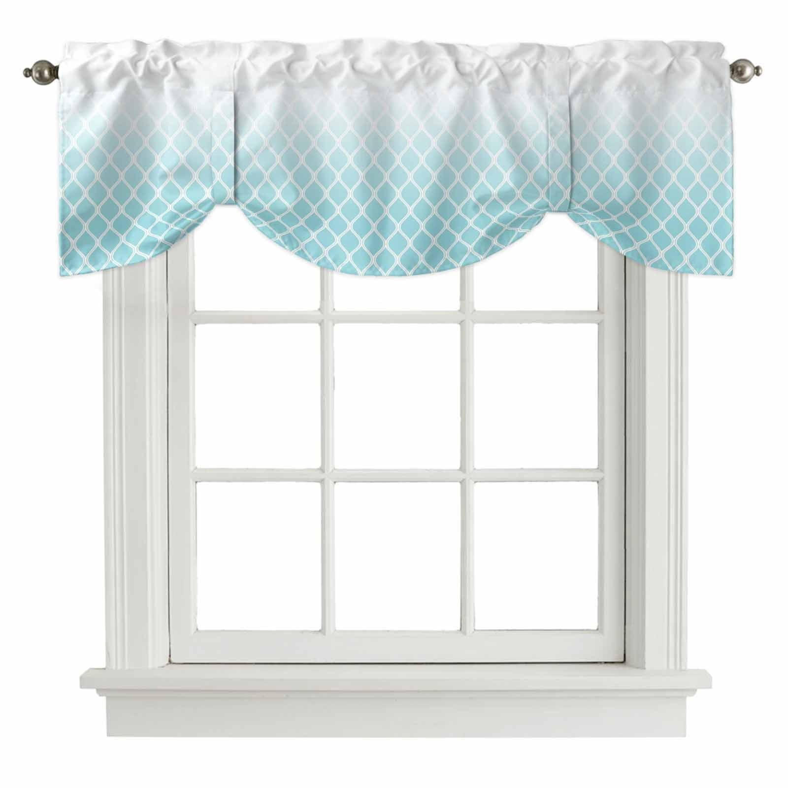 Abstract Art Tie Up Valance Curtains Classic Blue Line Gradient ...