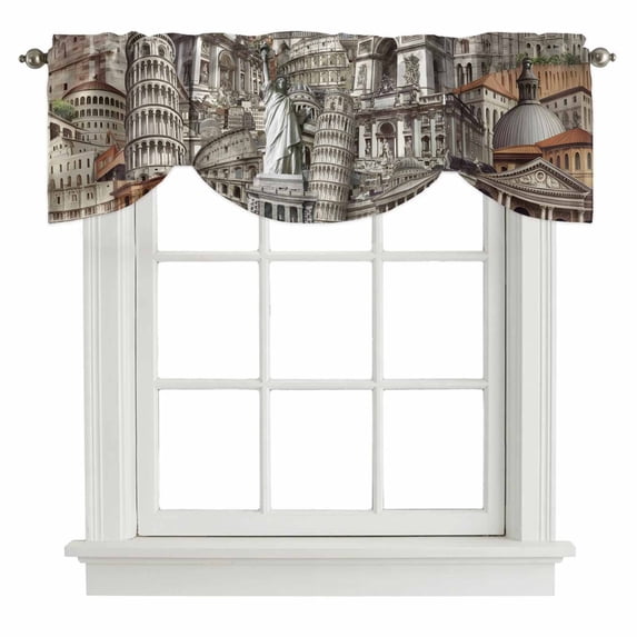 Abstract Art Tie Up Valance Curtains Classical World-famous Buildings ...