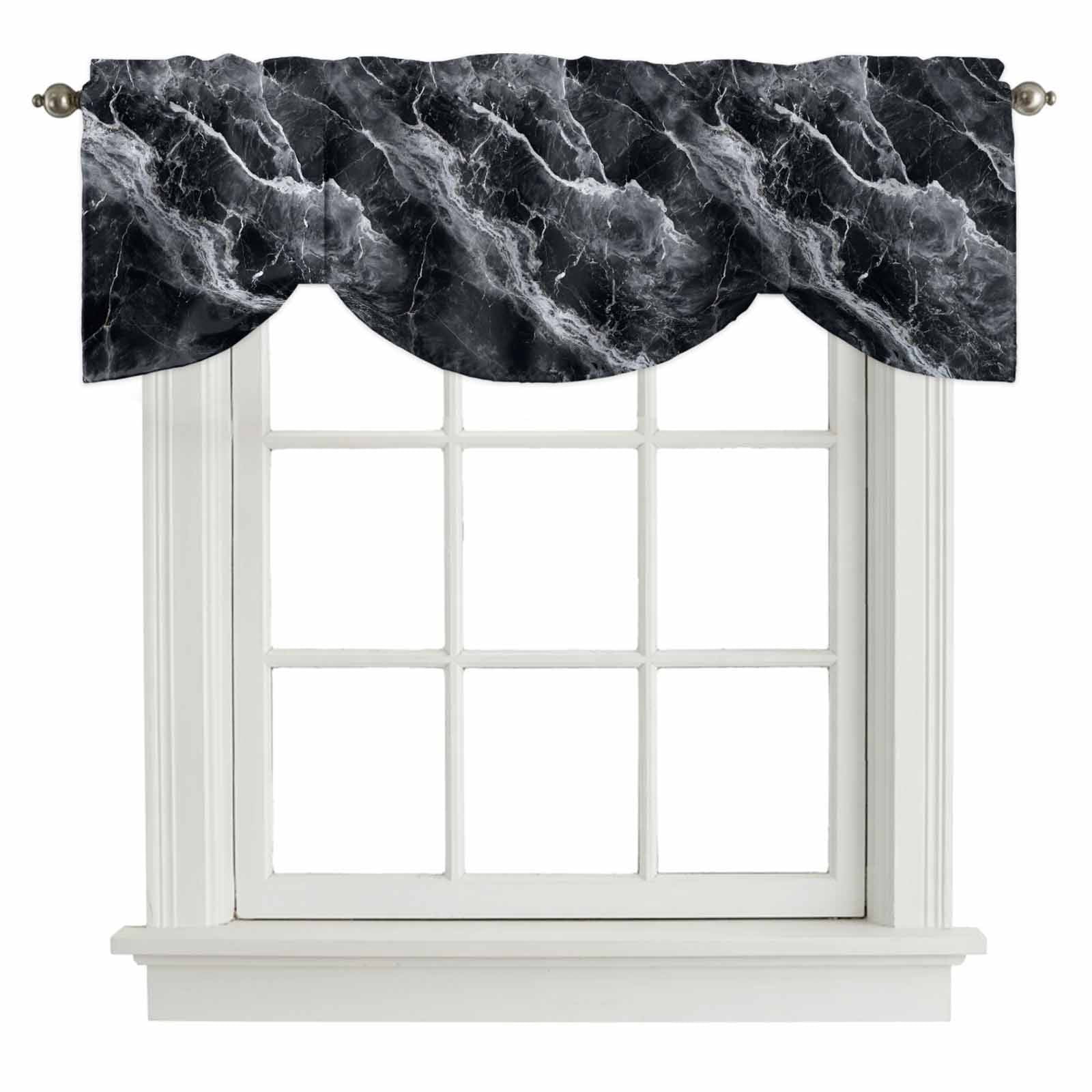 Abstract Art Tie Up Valance Curtains Dark Gray Marble Texture Modern ...