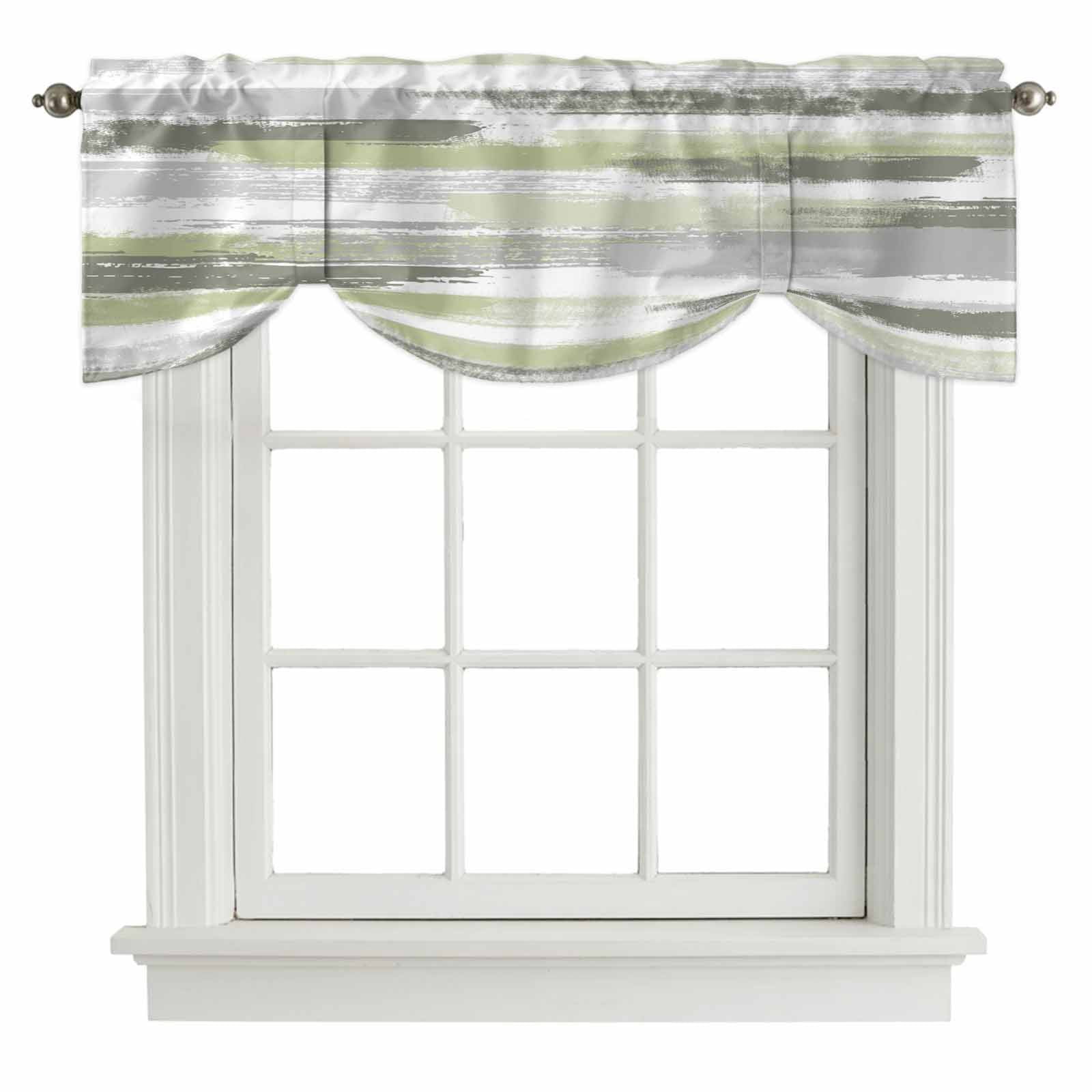 Abstract Art Tie Up Valance Curtains Green Gray Mottled Color Block Oil ...