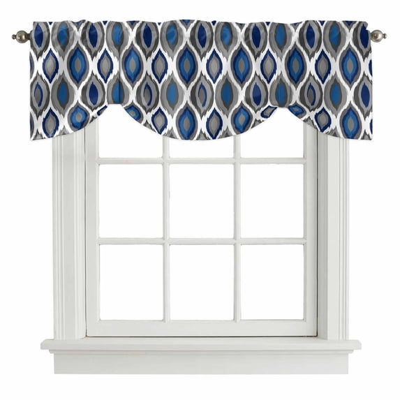 Abstract Art Tie Up Valance Curtains Modern Diamond Patterns Blue White ...