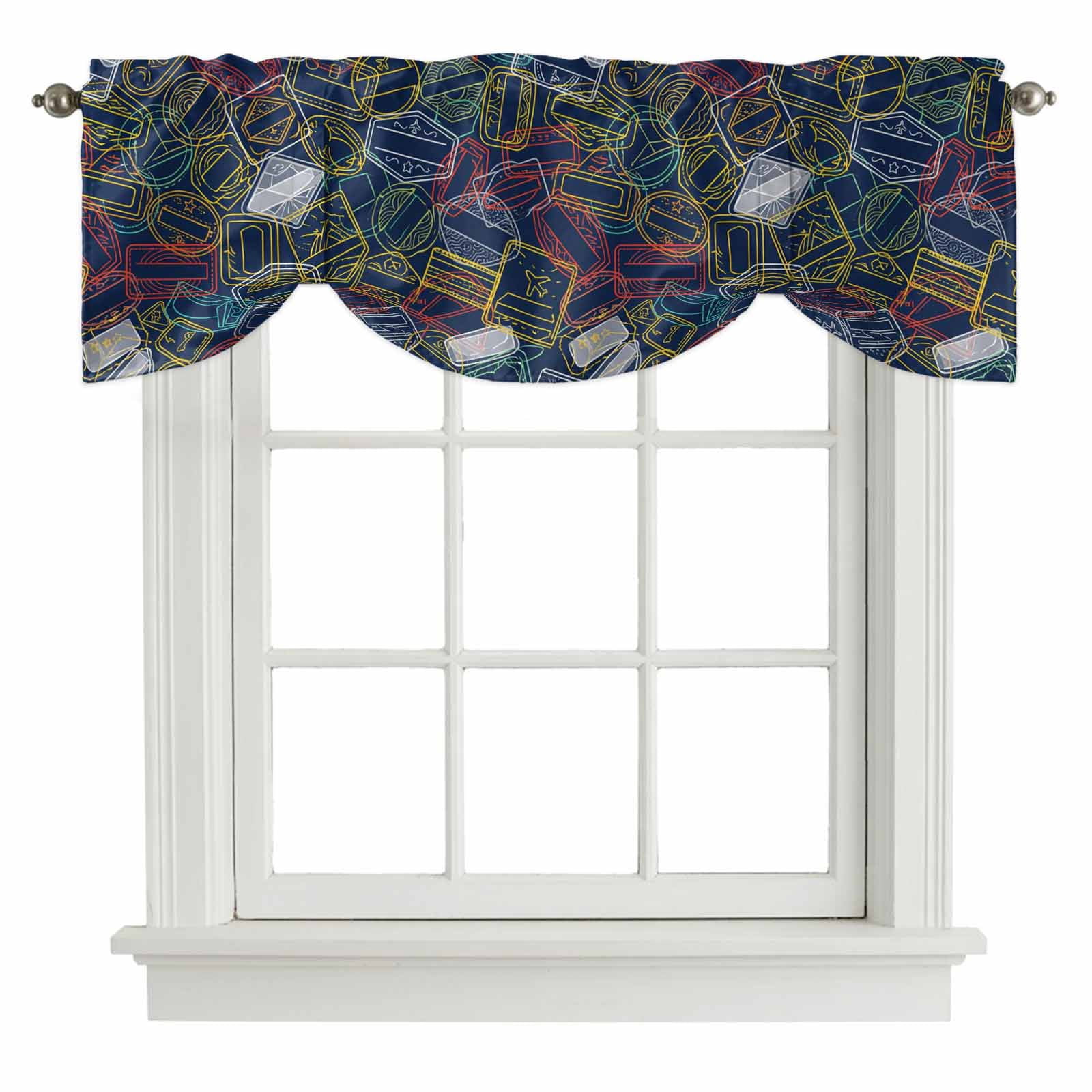 Abstract Art Tie Up Valance Curtains Postmarks Travelling Red Yellow ...