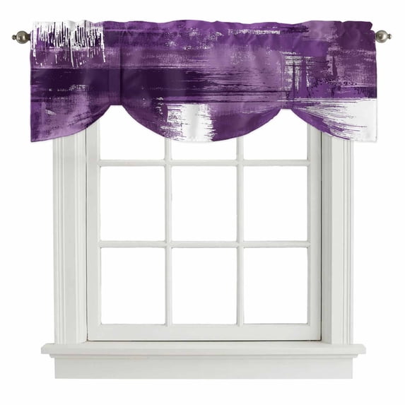 Abstract Art Tie Up Valance Curtains Purple White Mottled Color Block ...