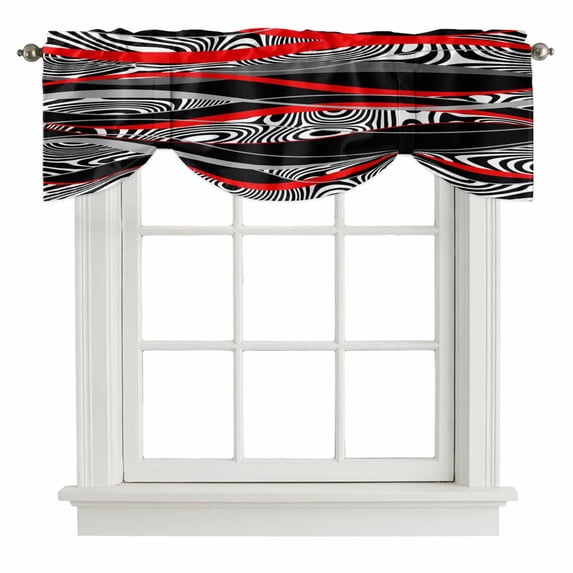 Abstract Art Tie Up Valance Curtains Red Black Gray Lines Psychedelic ...