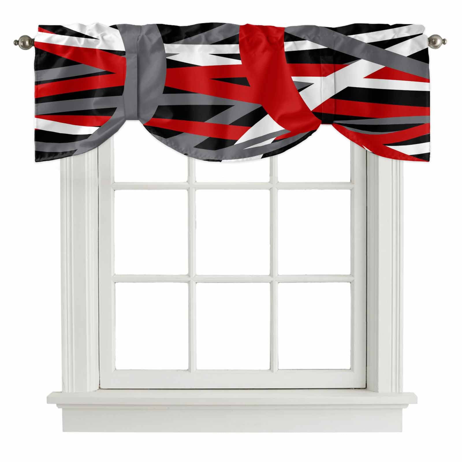 Abstract Art Tie Up Valance Curtains Red White Black Gray Line Modern ...