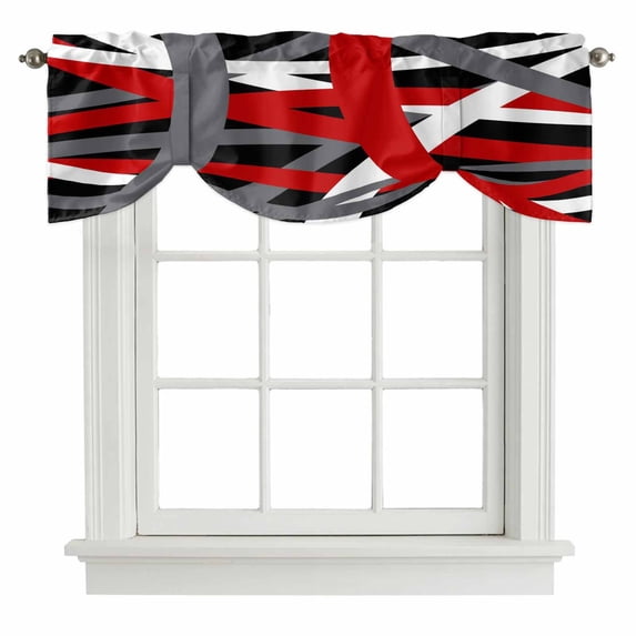 Abstract Art Tie Up Valance Curtains Red White Black Gray Line Modern ...