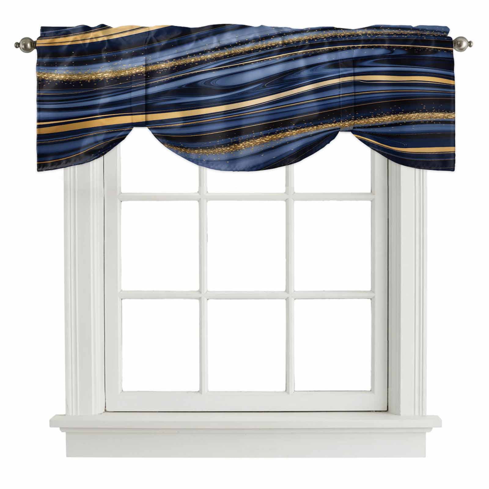 Abstract Art Tie Up Valance Curtains Retro Blue Gold Marble Texture ...