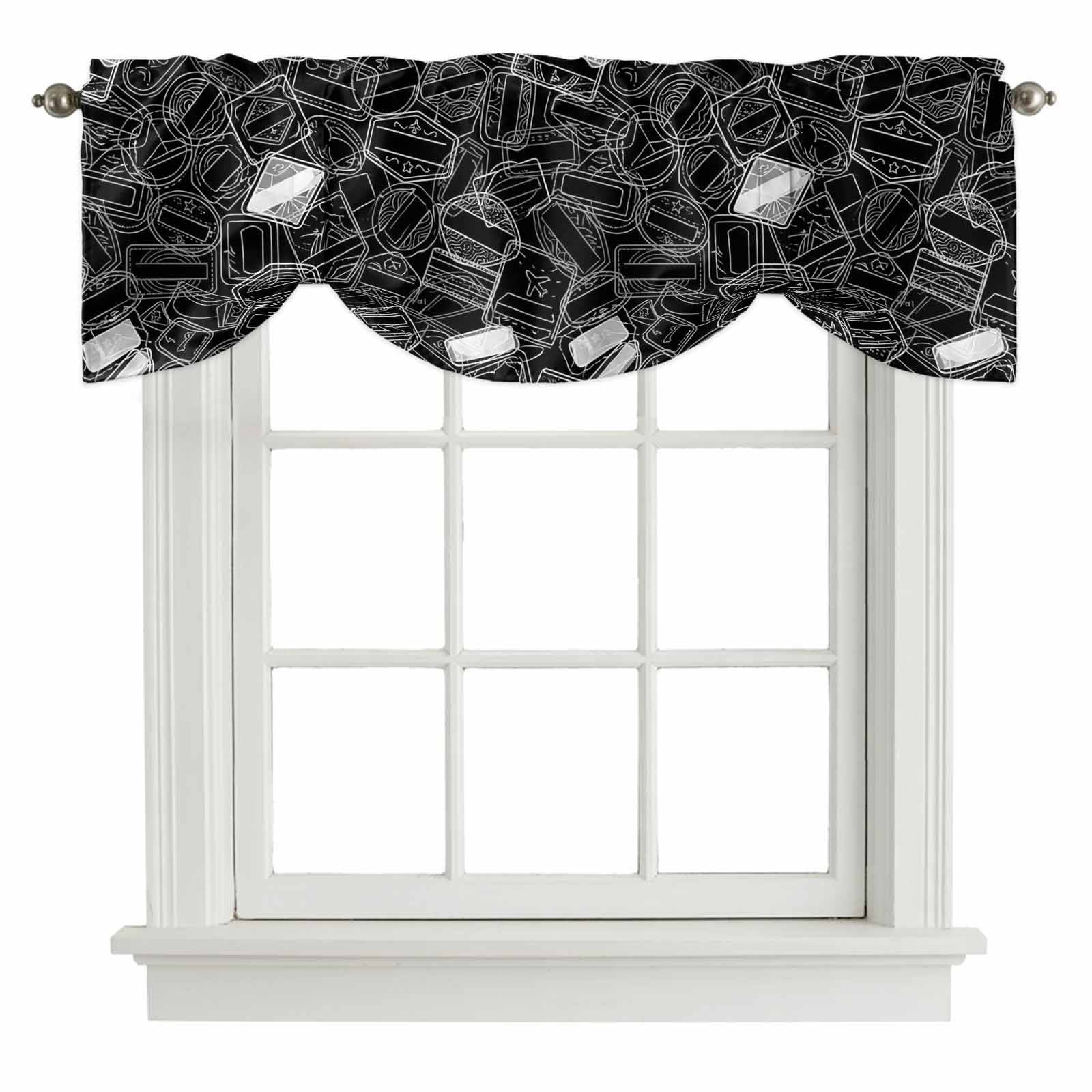 Abstract Art Tie Up Valance Curtains Travelling Lines Postmarks Black ...
