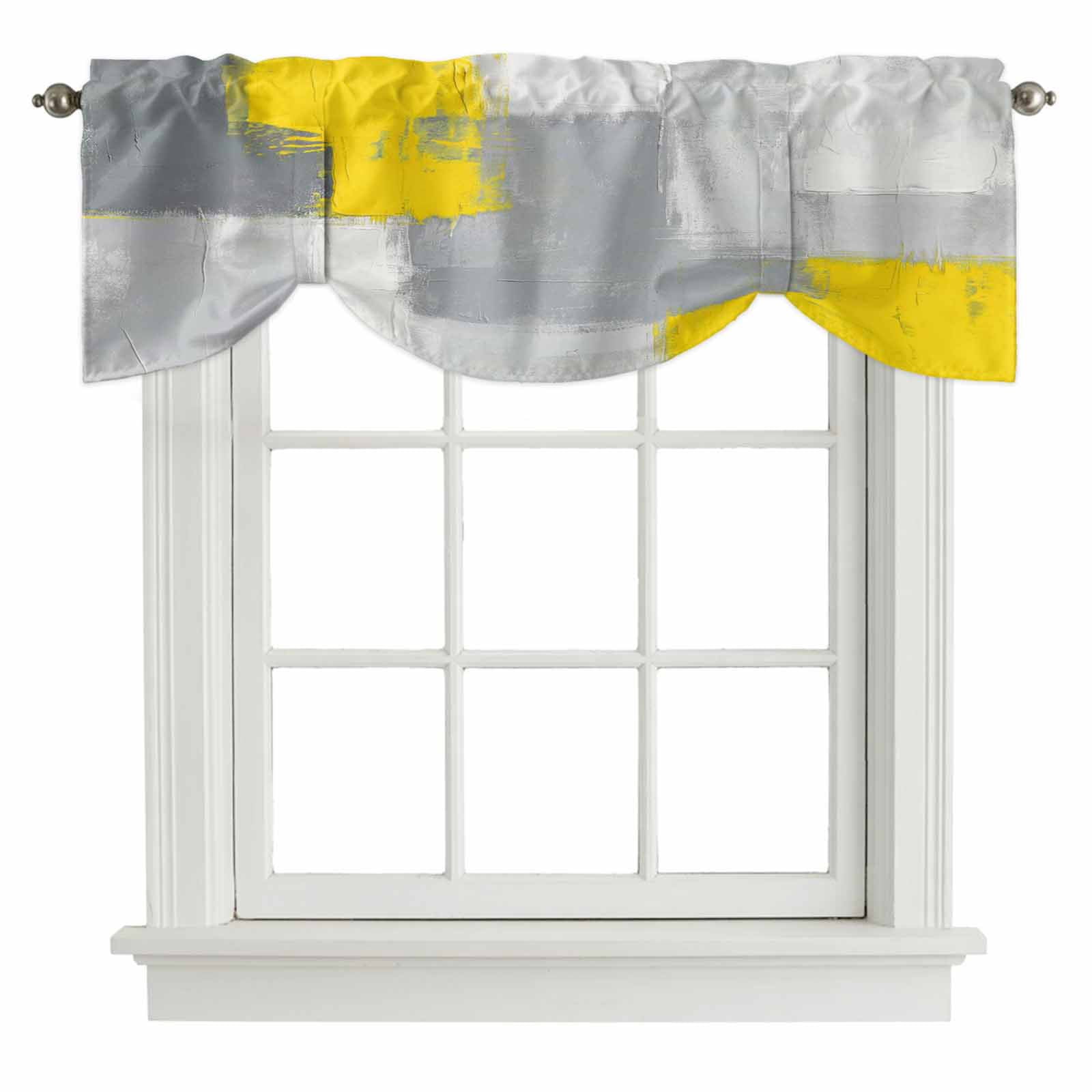 Abstract Art Tie Up Valance Curtains Yellow Grey Graffiti Painting ...