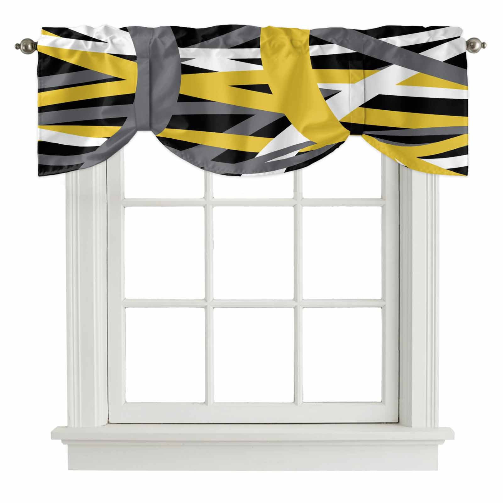 Abstract Art Tie Up Valance Curtains Yellow White Black Gray Line ...
