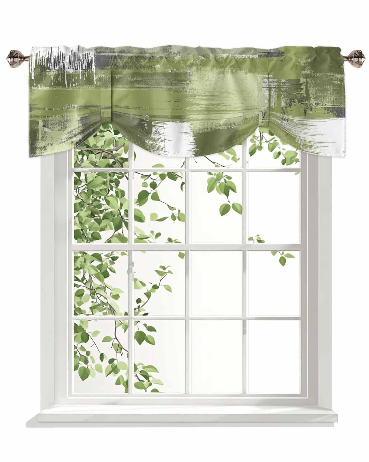 Abstract Art Tie Up Valances Curtain, Adjustable Kitchen Sage Green ...