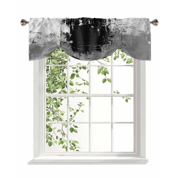 Abstract Art Tie Up Valances Curtain, Black Grey Wall Mottled Texture ...