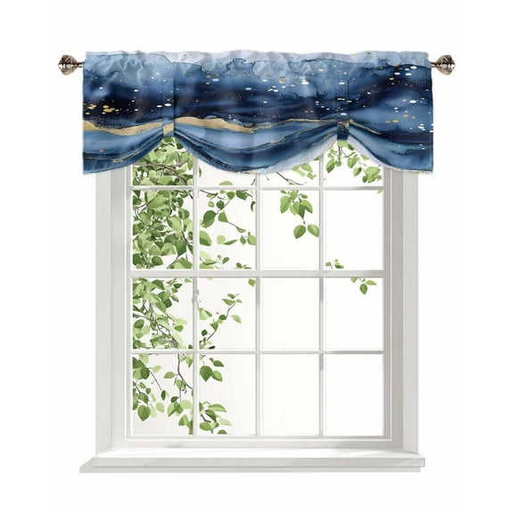 Abstract Art Tie Up Valances Curtain, Gold Blue Gradient Marble Texture ...