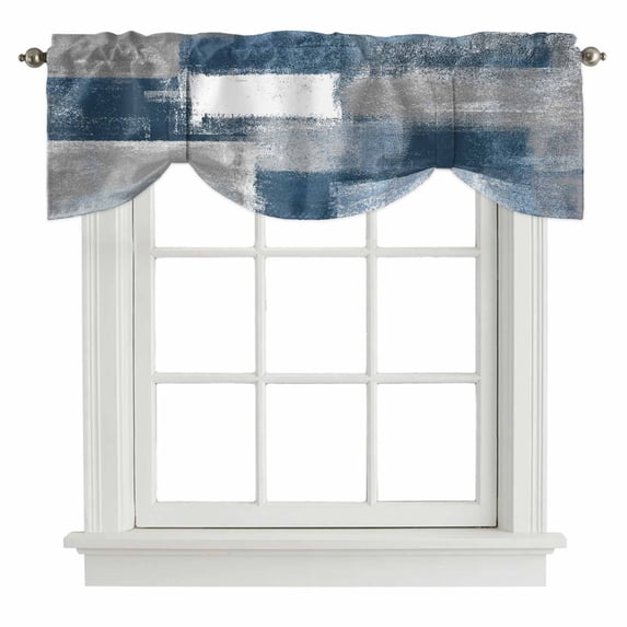 Abstract Art Tie Up Valances Curtain, Navy Grey Smear Texture Graffiti ...
