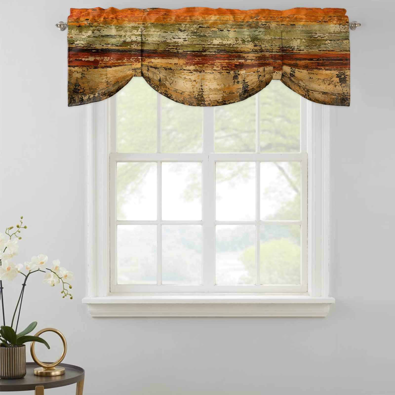 Abstract Art Tie Up Valances Curtain, Terracotta Orange Textured ...