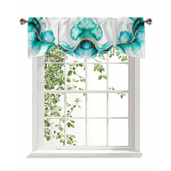 Abstract Art Tie Up Valances Curtain, Watercolor Green Water Wave ...