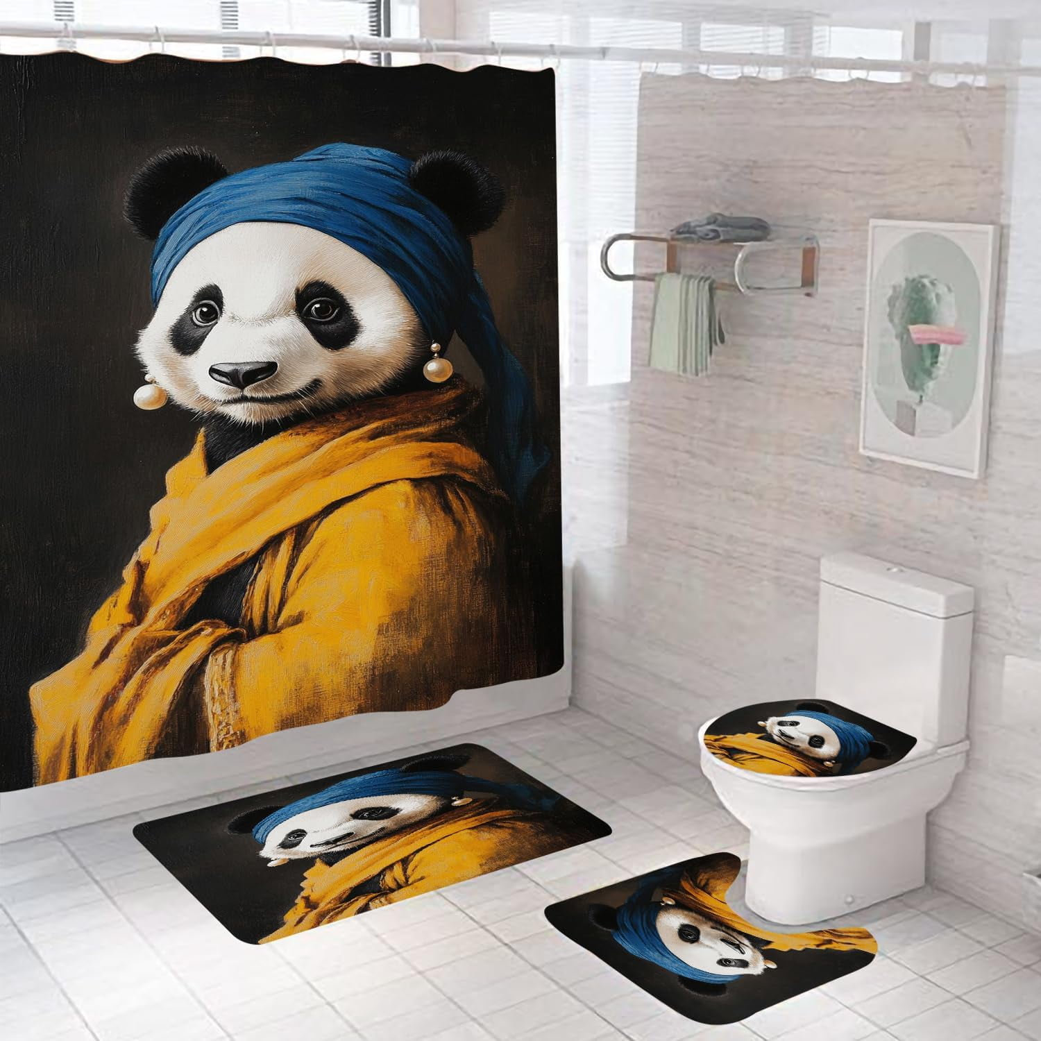 Abstract Art Tiger Shower Curtain Sets with Non-Slip Rugs,Toilet Lid ...