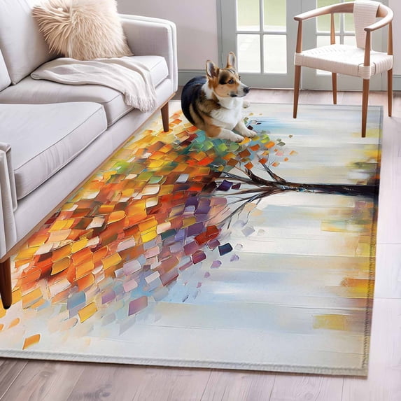 Abstract Art Tree Area Rug 3x5 FT, Non Slip Entryway Bedside Carpet ...