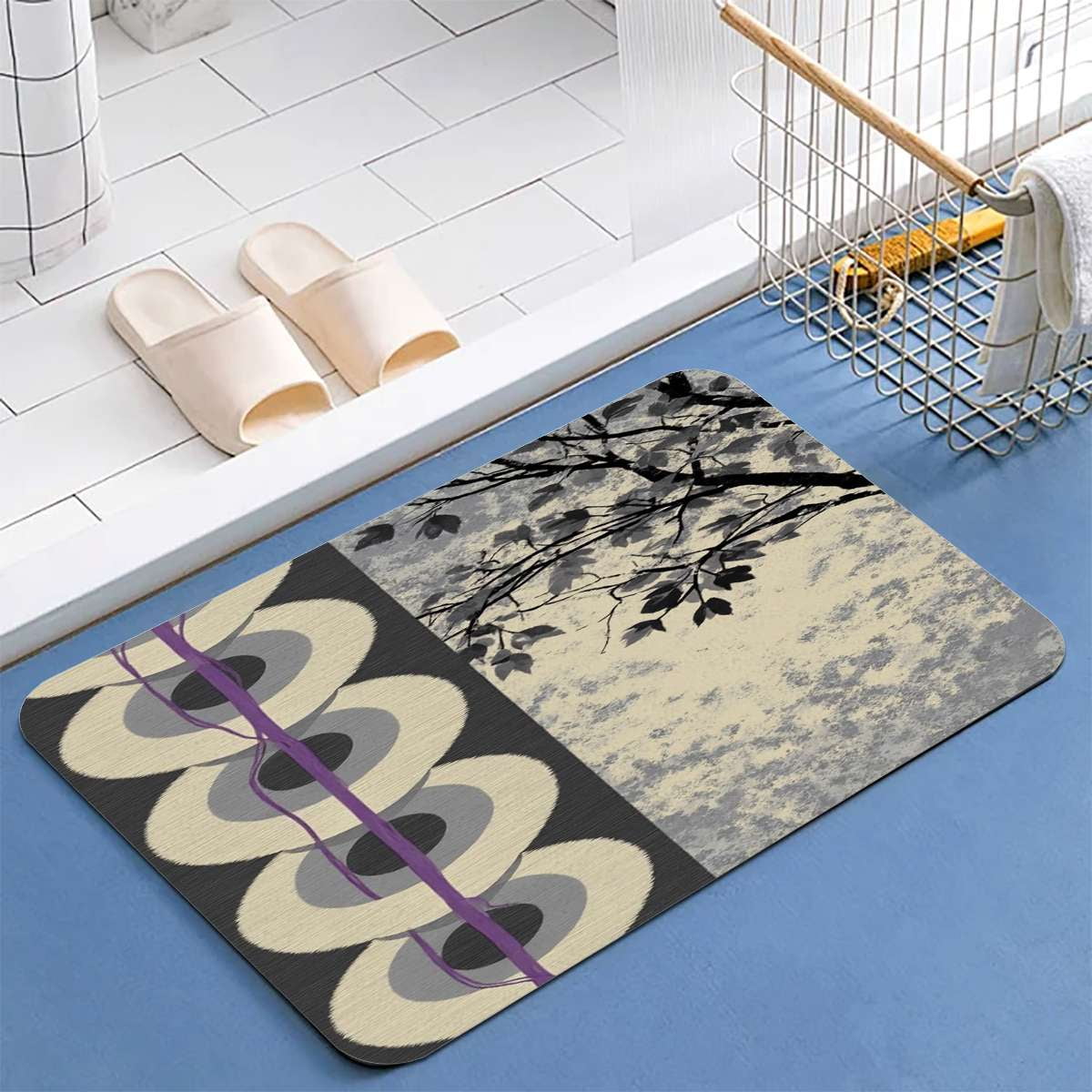Abstract Art Tree Circles Design Diatomite Bath Mats Bathroom Absorbent ...