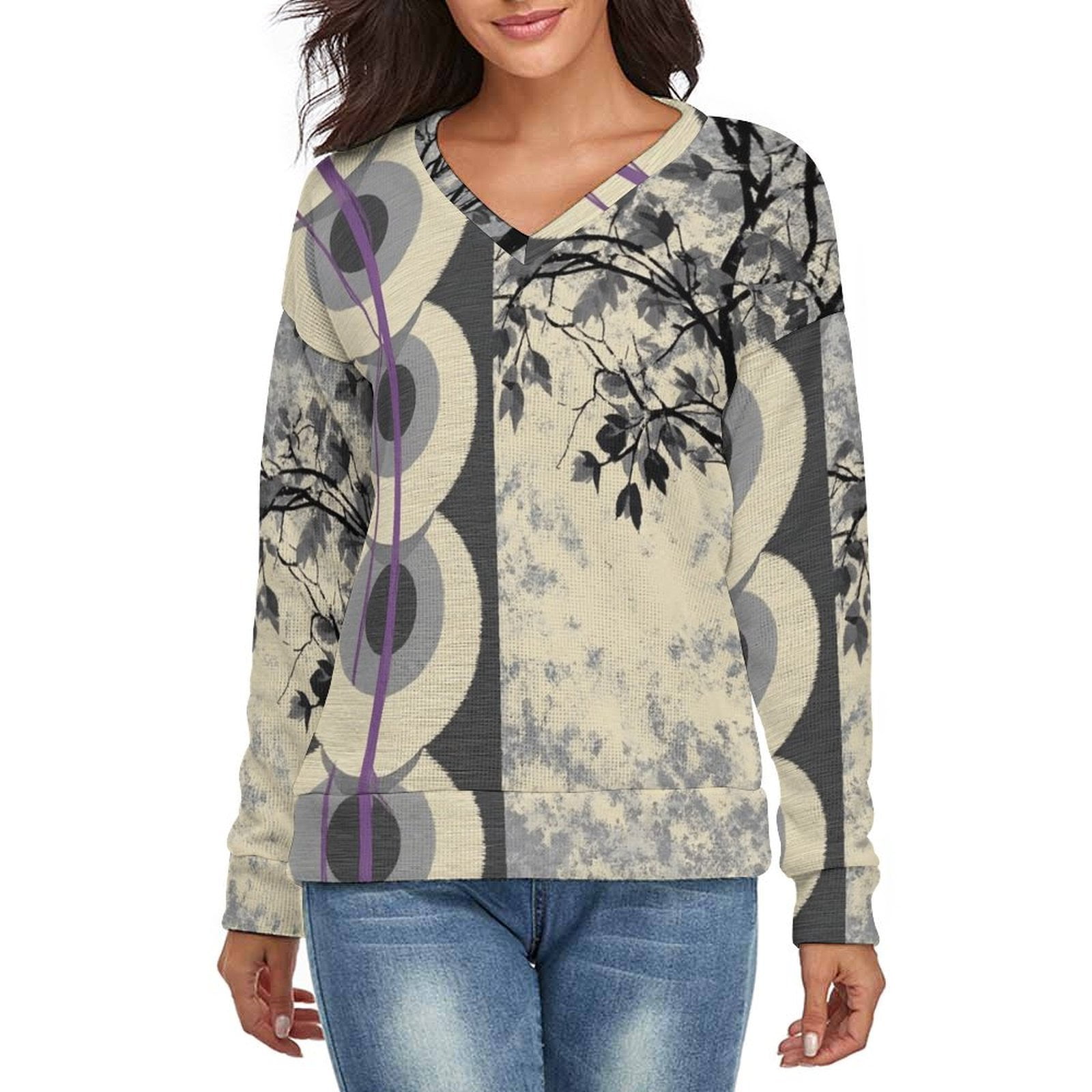 Abstract Art Tree Circles Design V-neck Sweater Winter Clothes Long ...