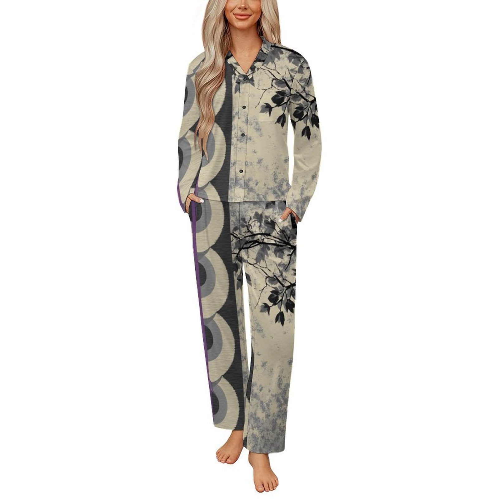 Abstract Art Tree Circles Design Womens Pyjamas Set Button Up Pyjamas ...