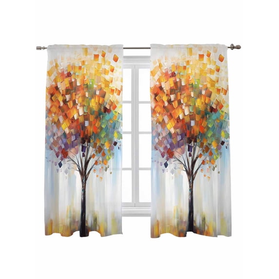 Abstract Art Tree Curtains 63 Inch Length,Sheer Curtains for Bedroom ...