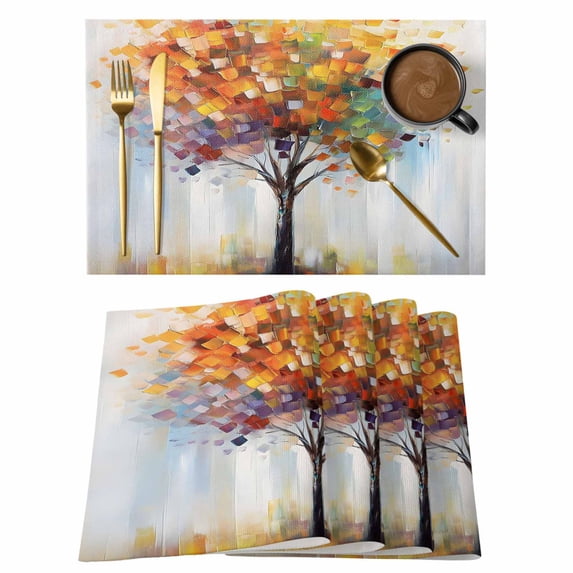 Abstract Art Tree Placemats Set of 12 Modern Fall Oil Painting Tree ...